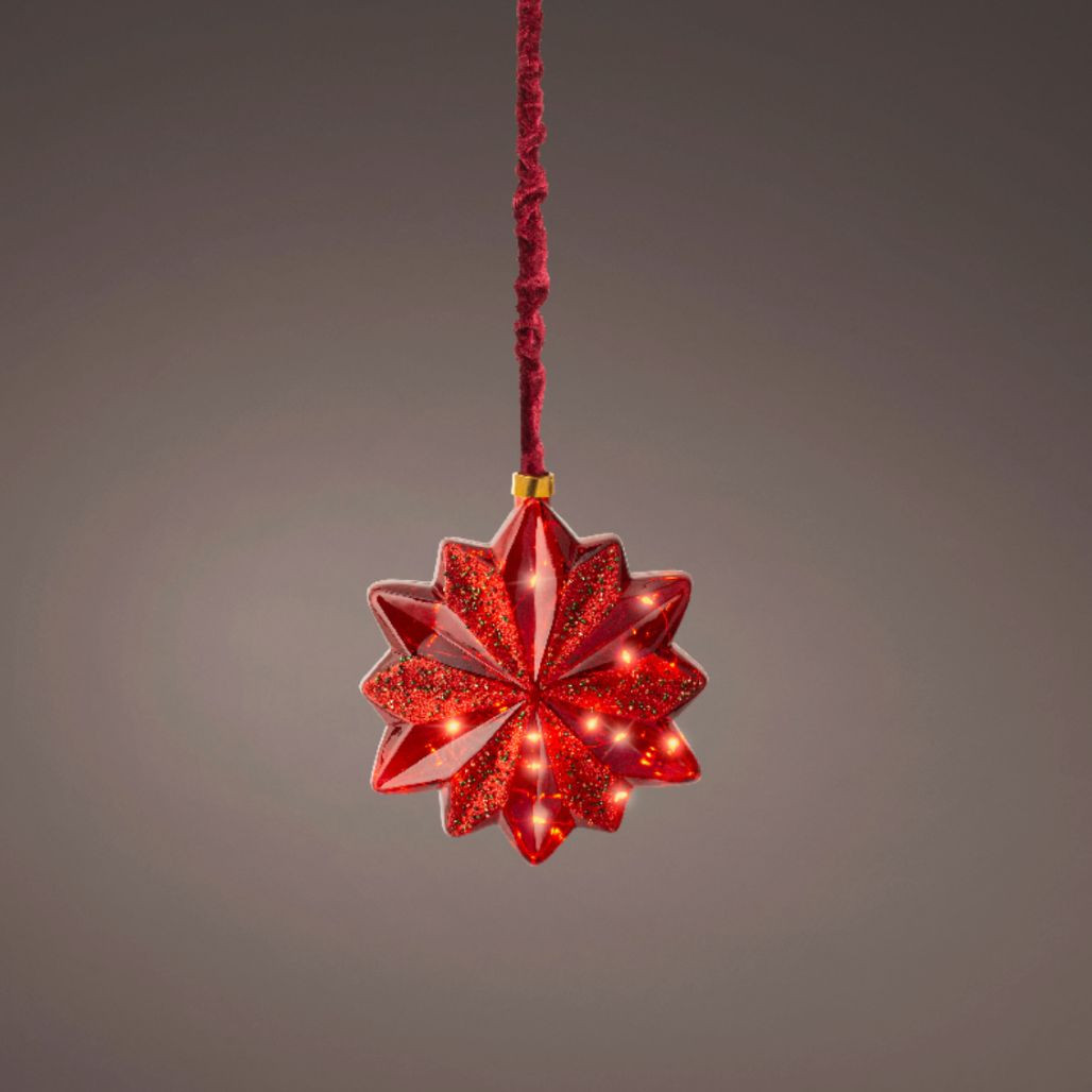 Micro LED Red Glass 12 Pointed Star - The Christmas Loft