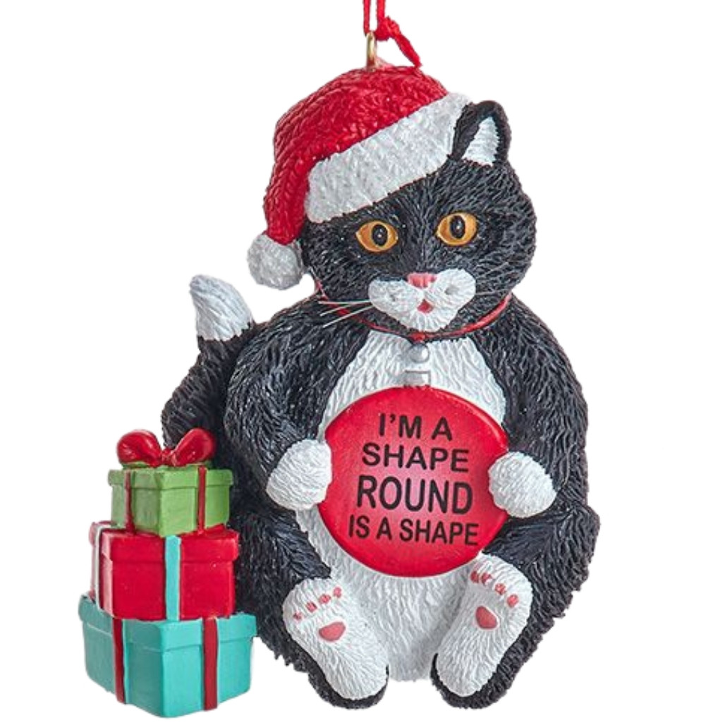 Funny Black Fat Cat Ornament "Round Is A Shape"