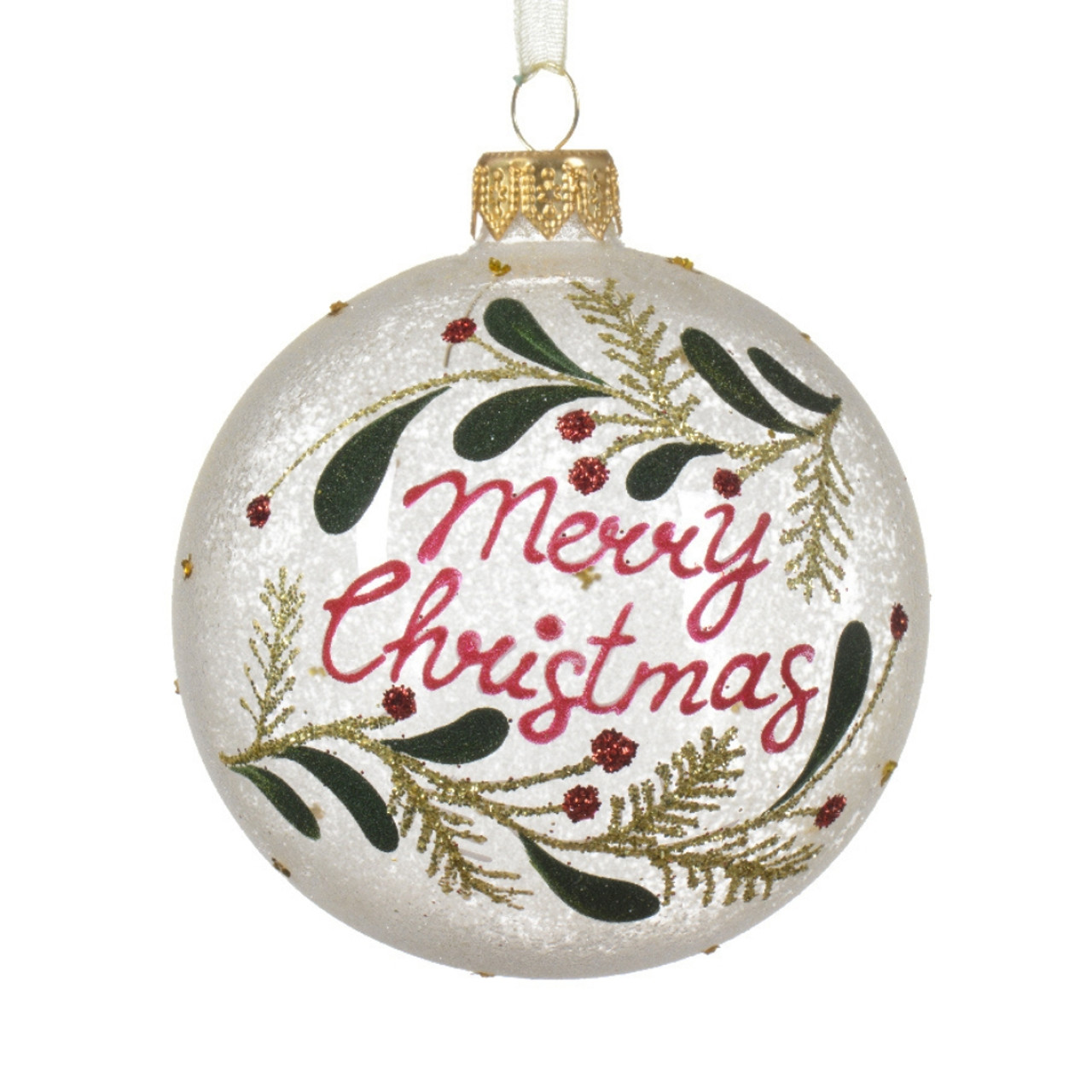 Glittered Merry Christmas Glass Ornament