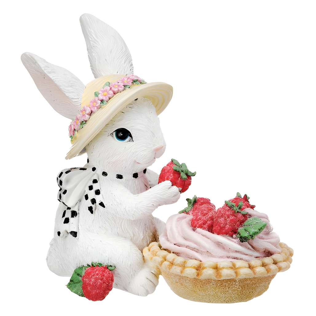 Bunny With Raspberry Tart Resin Figurine
