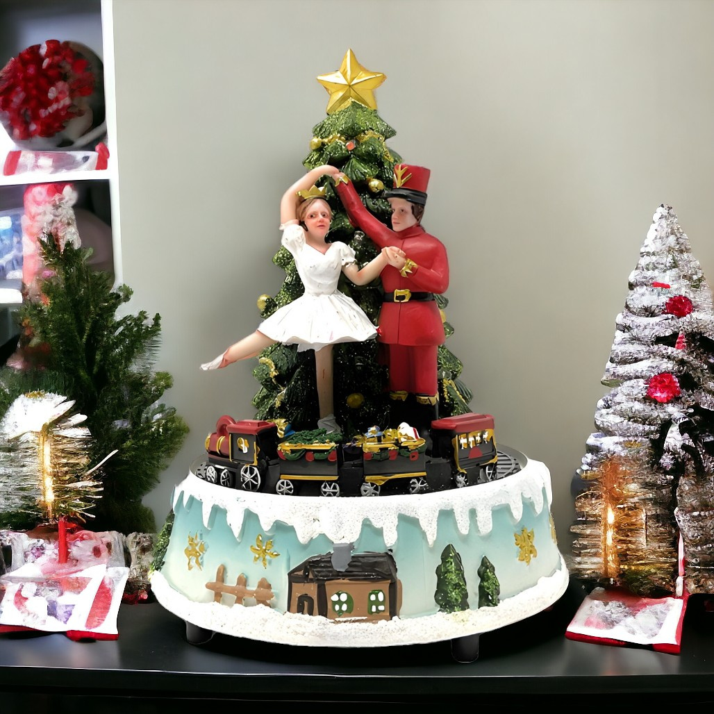 Enchanted Nutcracker Ballet LED Music Box with Rotating Train