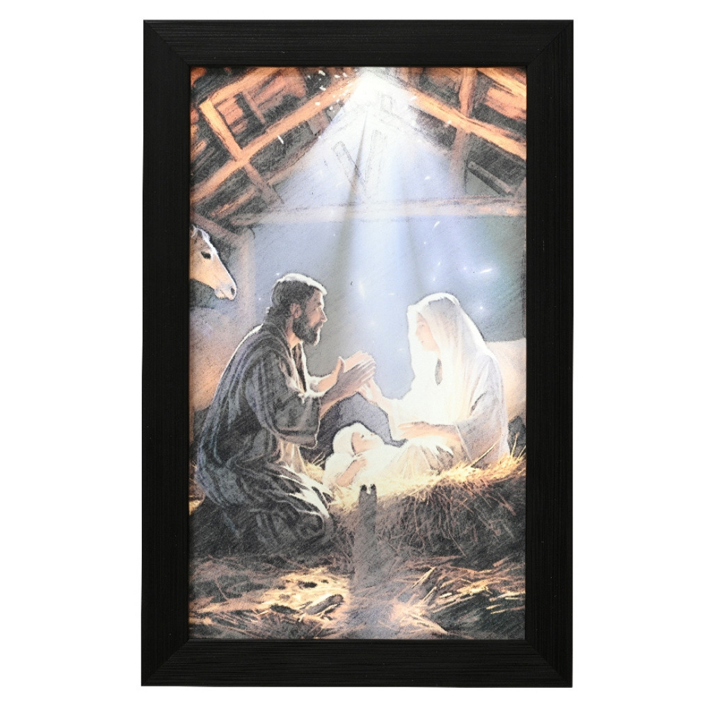 Lumineo LED Nativity Scene Canvas - Holy Family in the Manger