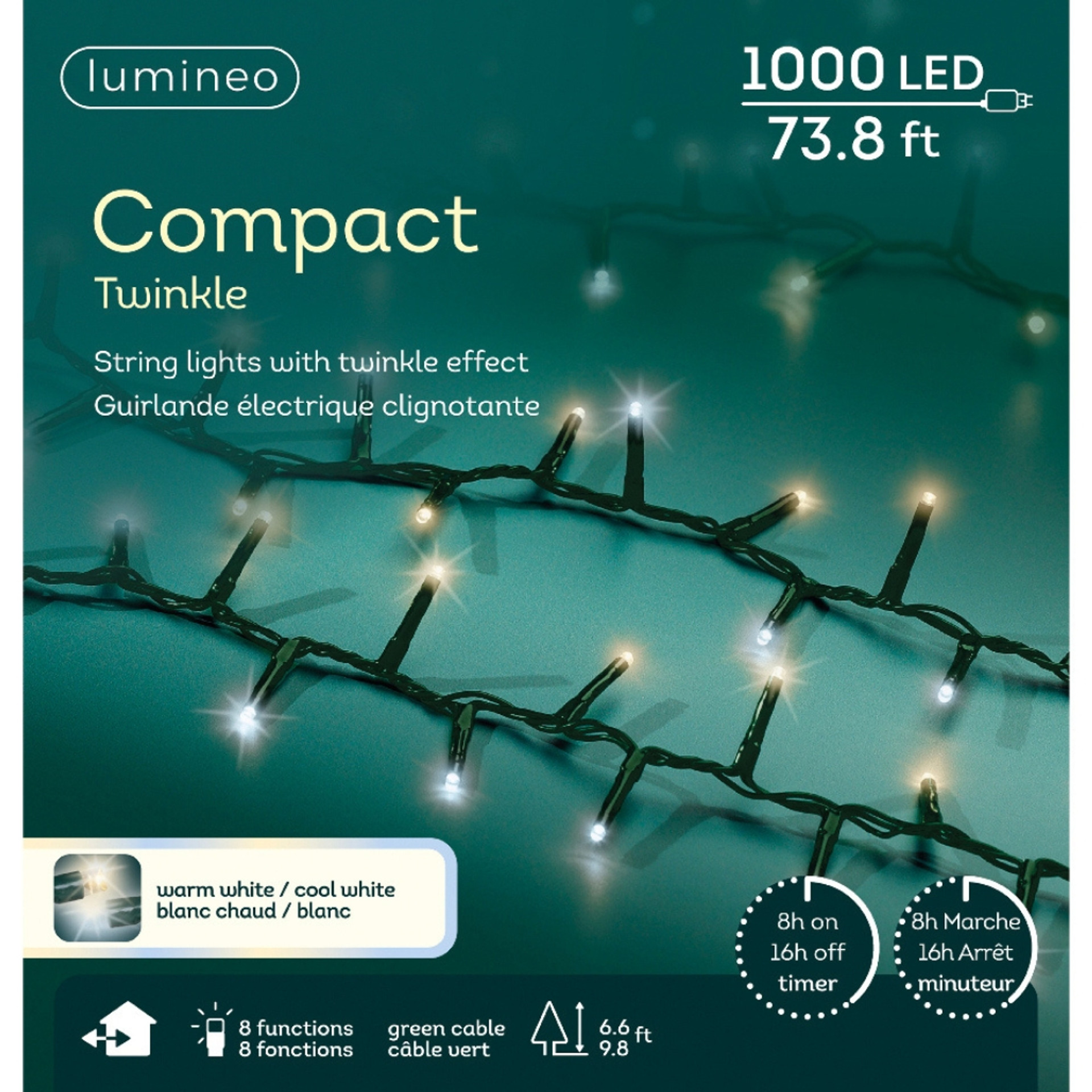 Lumineo 1,000 LED Warm And Cool White Compact Twinkle Lights