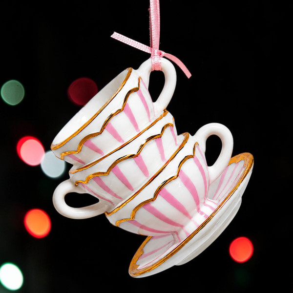 Kurt Adler Striped Tea Cup Ornament | The Christmas Loft