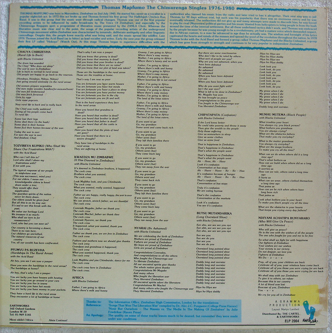 African Struggle Folk THOMAS MAPFUMO The Chimurenga Singles 1976~1980 ...