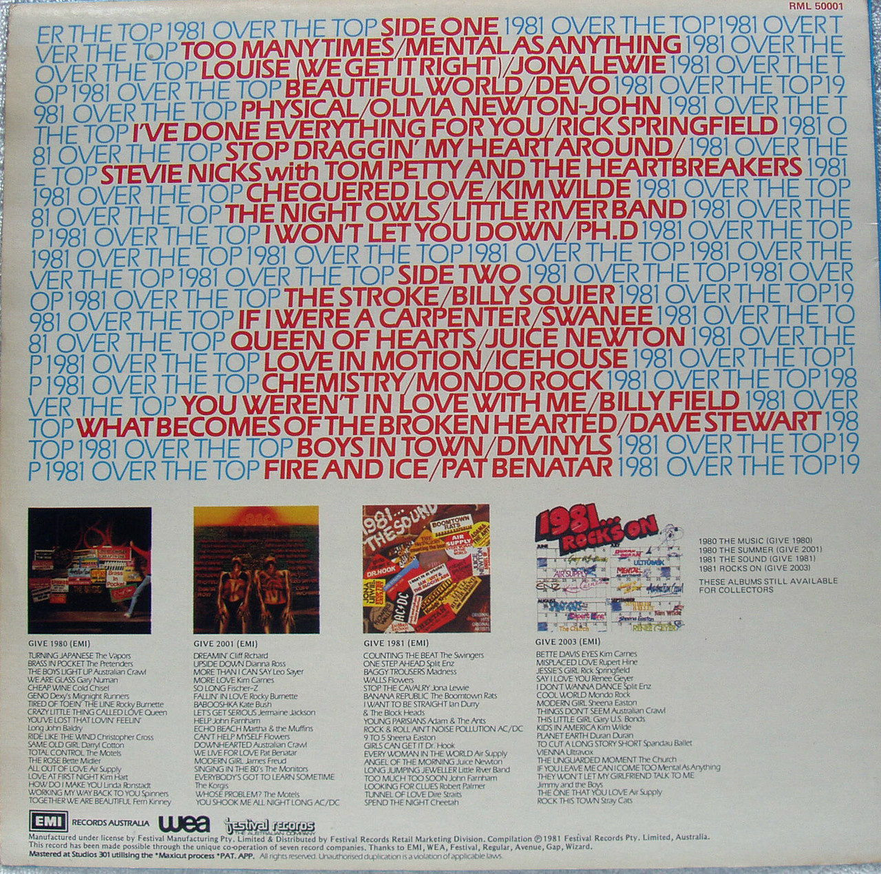 Pop Rock - 1981 OVER THE TOP Various Original Artists EMI Festival ...