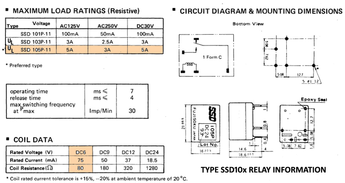 DECO & FUJISOKU SSD105P 6V DC Miniature 3A Power Relay NEW Old Stock