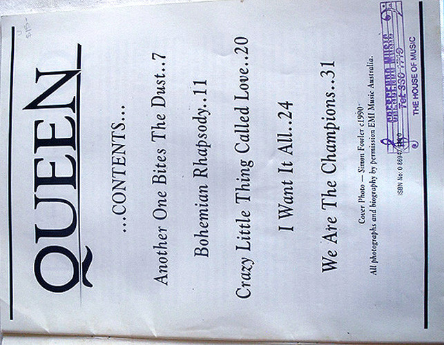 Bio & Sheet Music - QUEEN 5 Of The Best 1991 (EMI Publishing)