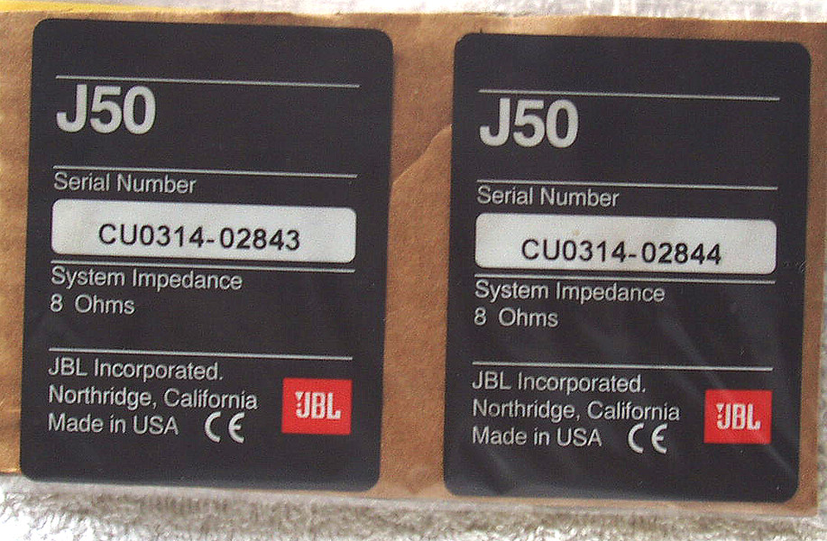 JBL Loudspeaker Model J50 Rear ID Badge Set (2)