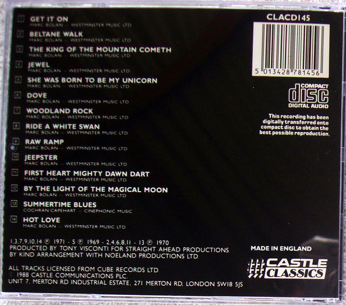 Glam Pop Rock - T.REX Bolan Boogie CD (Reissue) 1988