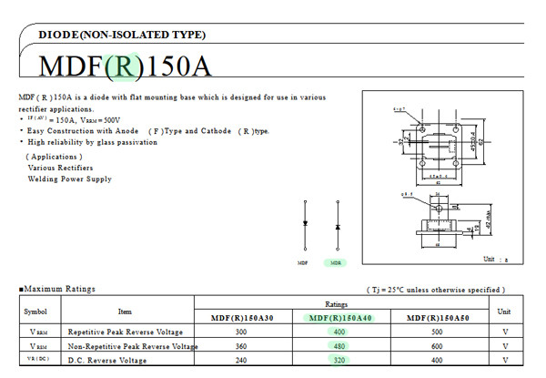SANREX DIODE 400 PIV 150A High Current Rectifier NEW Old Stock