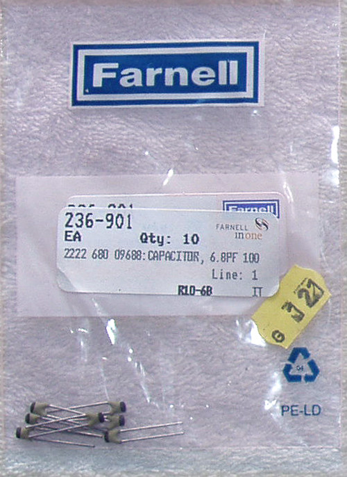 PHILIPS Disc Ceramic Capacitor 6.8pF 100V NEW Old Stock