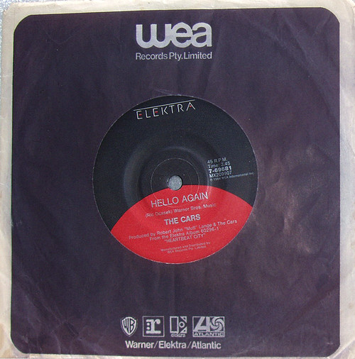 Synth Pop - THE CARS Hello Again 7" Vinyl 1984