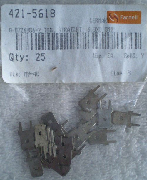 SPADE TAB TERMINAL 6.3mm x 0.8mm PCB Mounting NEW Old Stock