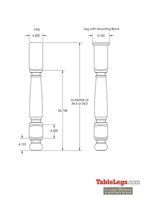 Farmhouse Kitchen Leg 36" - TableLegs.com