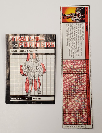 Hasbro Transformers (1985) Smokescreen Instruction booklet and Tech Specs