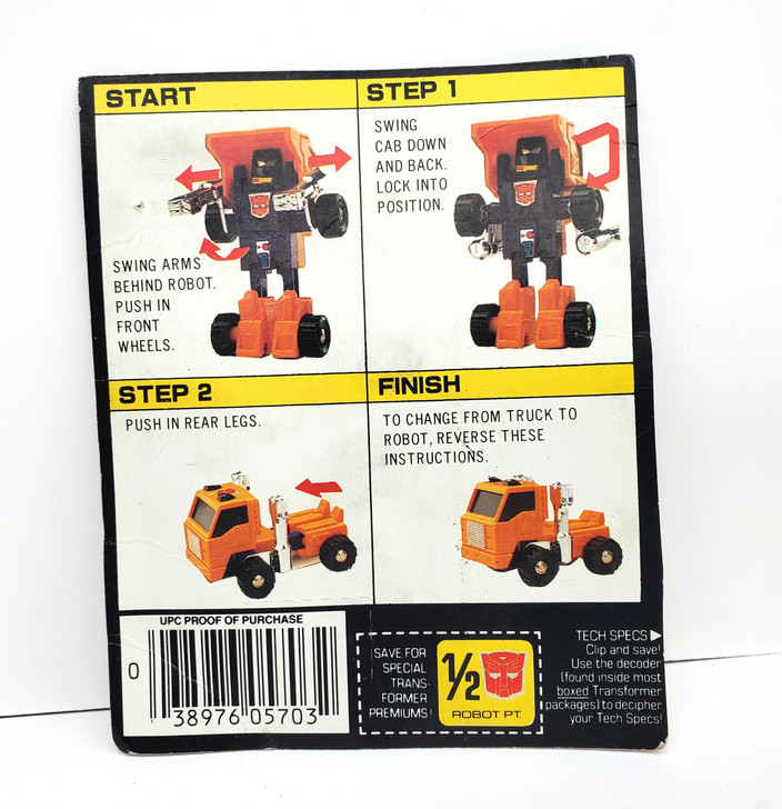 Hasbro Transformers G1 1984 Huffer with card