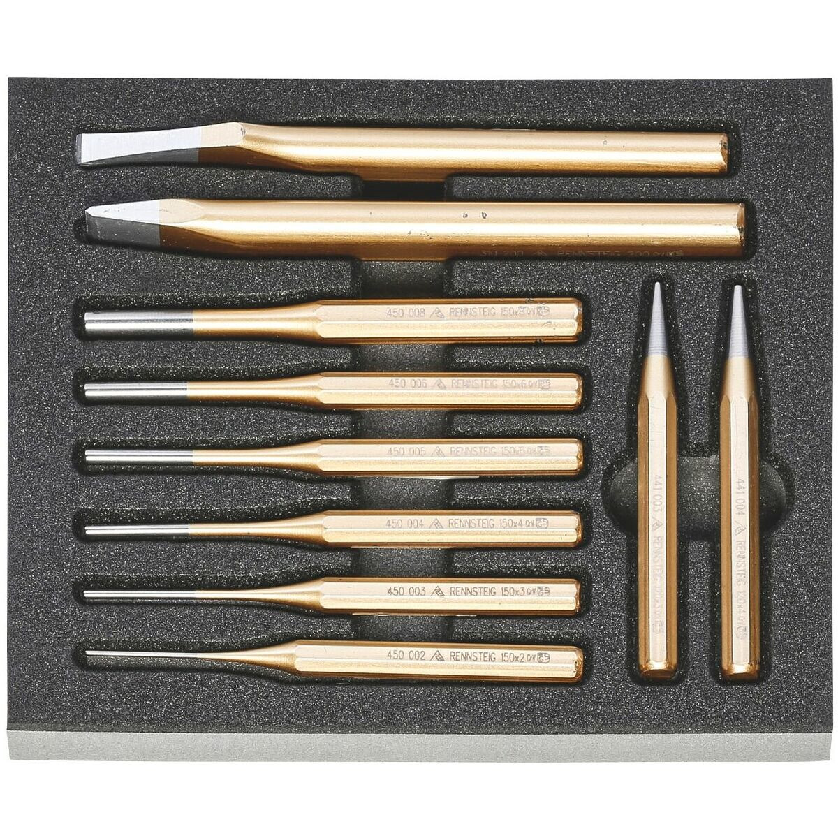 Rennsteig Chisel, Taper Pin Punch, and Pin Punch Set in Rigid Foam ...