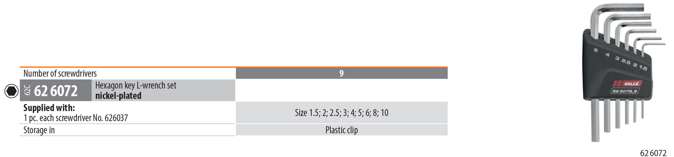 Holex Metric Allen Wrench Set 9 pc. | Hand Tools