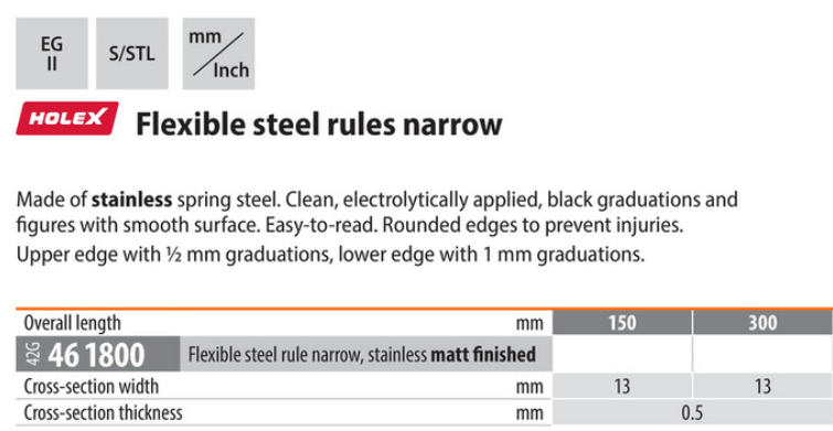 Holex Flexible Steel Ruler