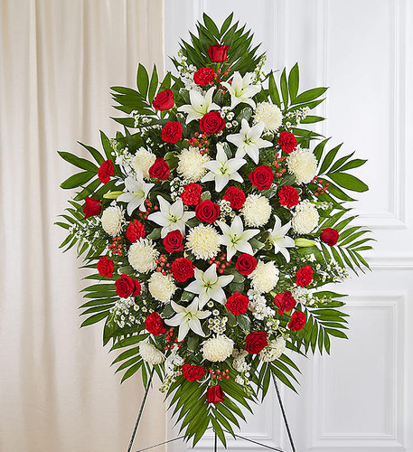 Red & White Sympathy Standing Spray | Portland Oregon Florist | Nancy's ...