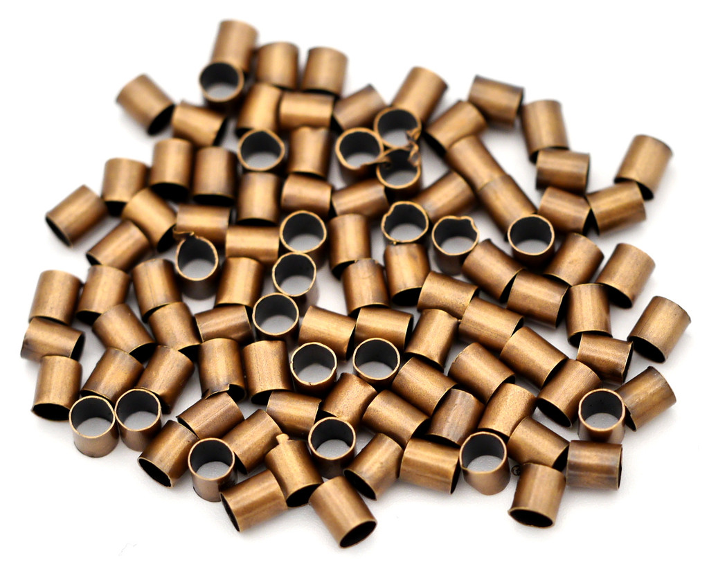 100pc 3mm Brass Crimp Tubes, Antique Copper - Bead Box Bargains