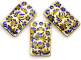 1pc Approx. 45x27mm Enameled Cloisonné Rectangle Pendant, White & Gold ...