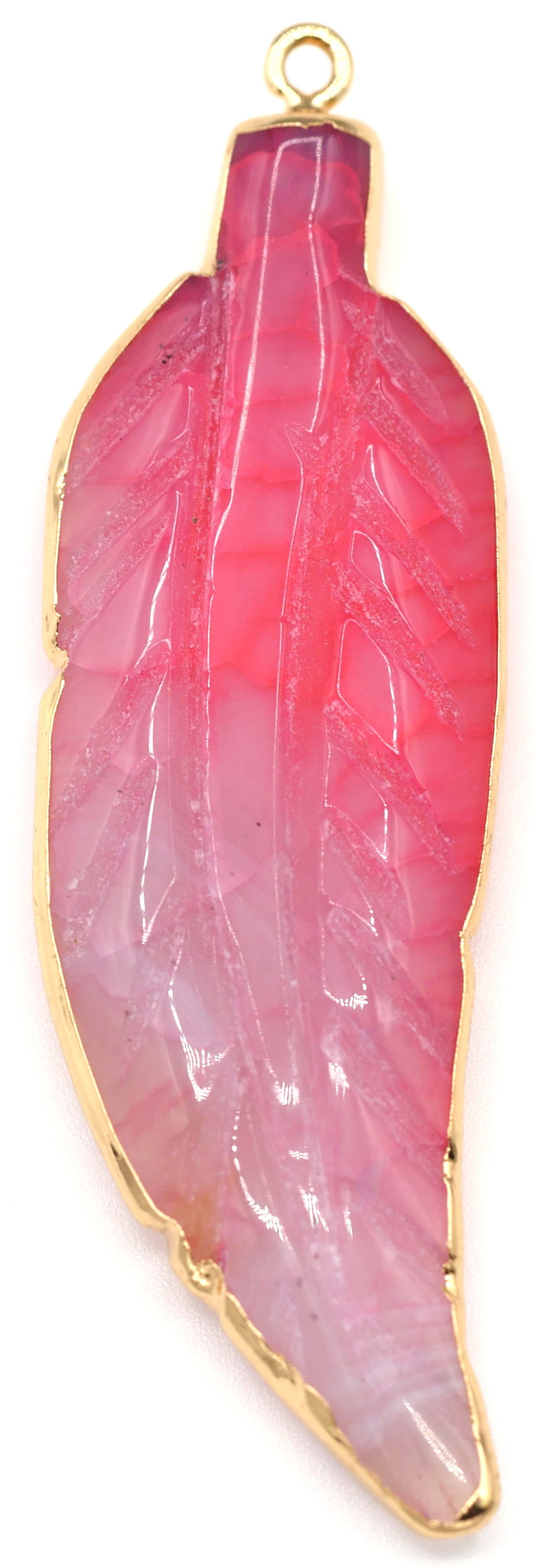 1pc Approx. 60-65mm Carved Feather Pendant, Pink Crackle Agate - Bead ...