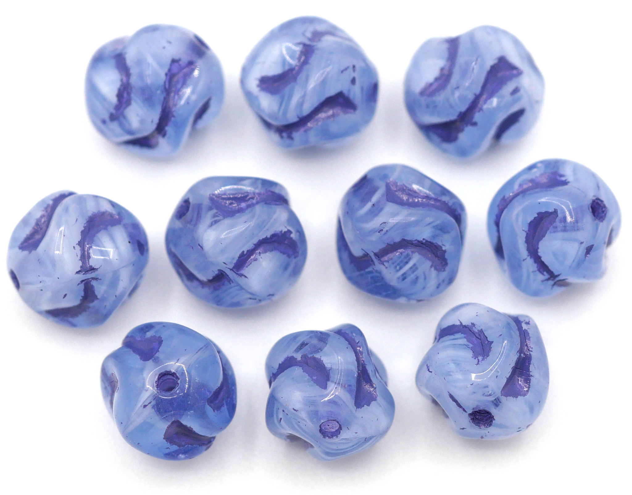 10pc 8mm Czech Pressed Glass Swirled Ripple Round Beads, Light Sapphire ...