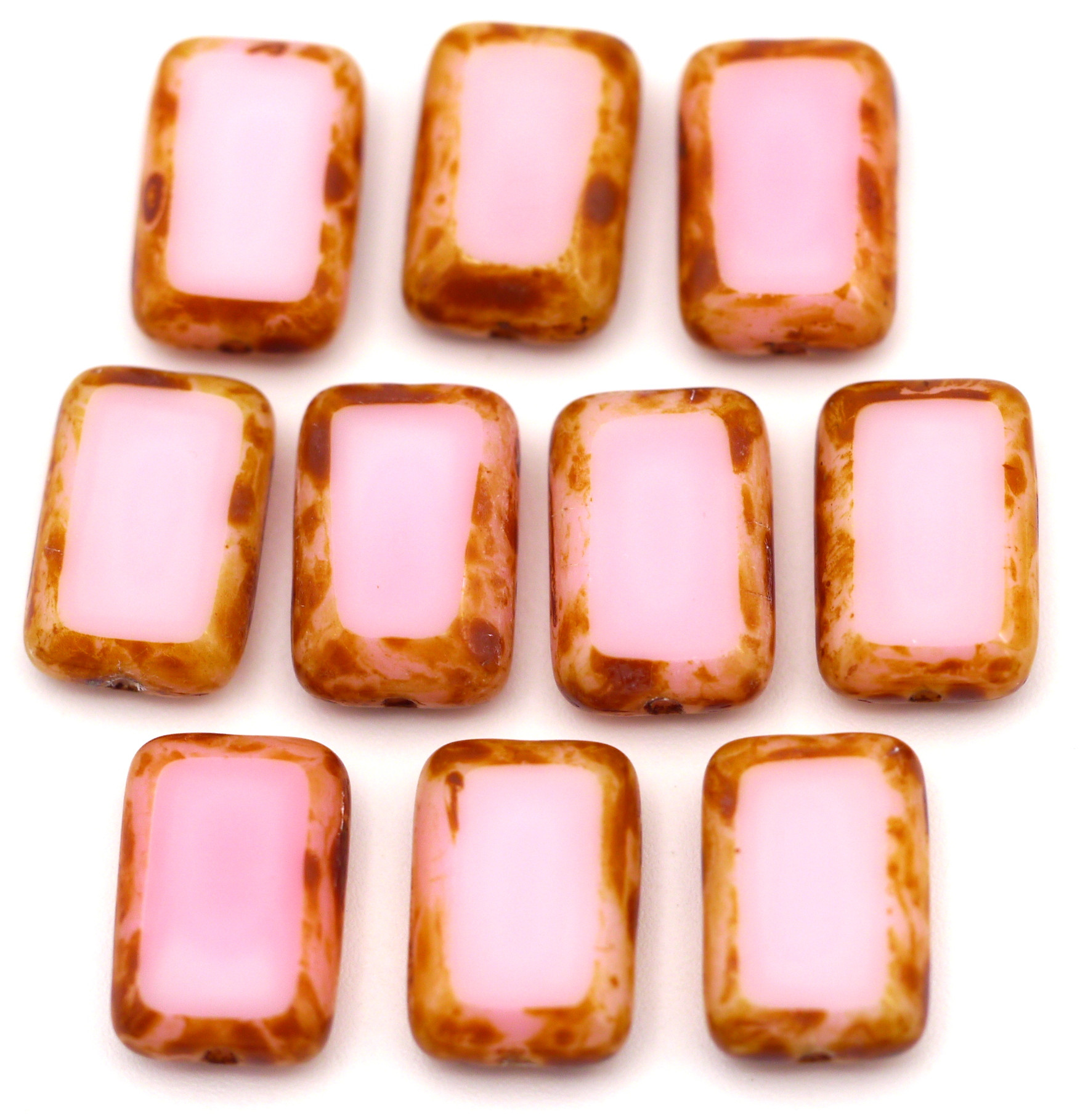 10pc 12x8mm Czech Table-Cut Glass Rectangle Beads, Opaque Pink/Picasso ...