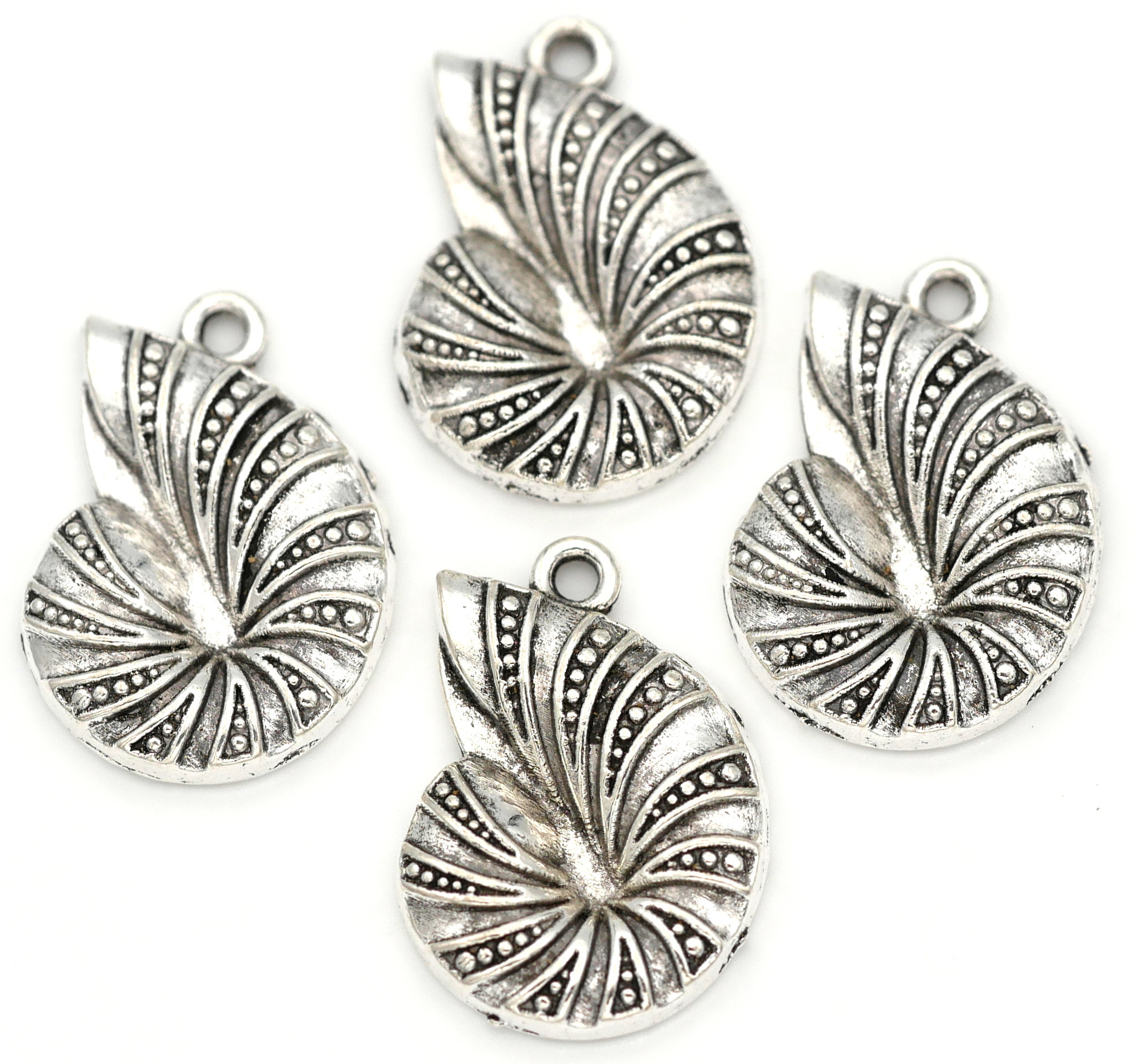 4pc 23x16 Nautilus Shell Charm, Antique Silver - Bead Box Bargains