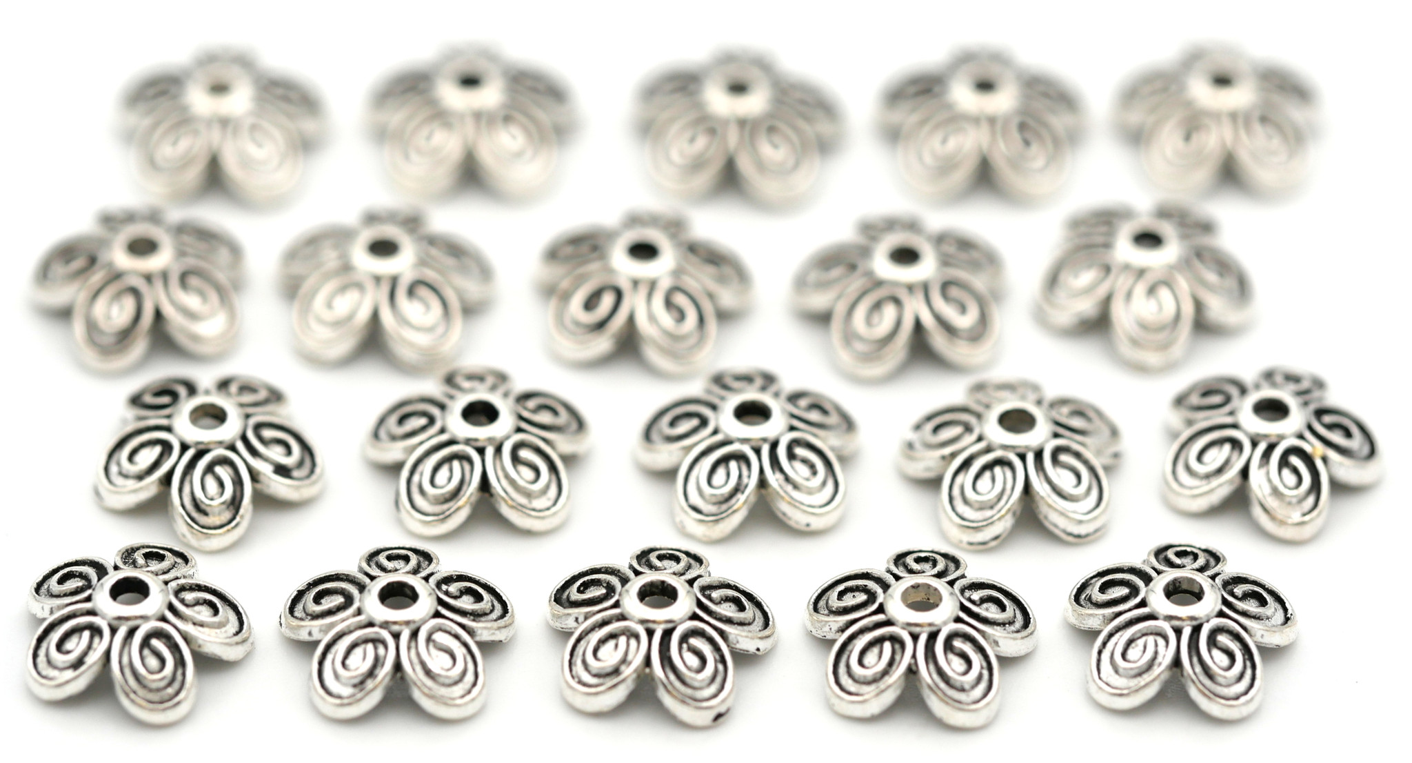 20pc 10mm Swirled Flower Bead Cap, Antique Silver - Bead Box Bargains