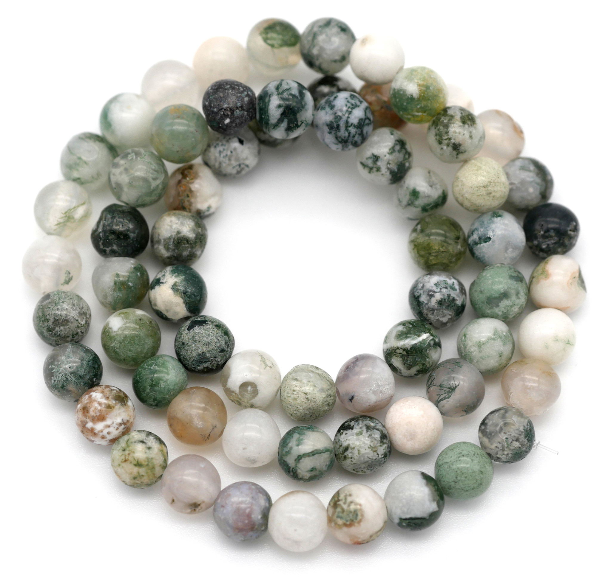 Approx. 15" Strand 6mm Mossy Tree Agate Round Beads - Bead Box Bargains