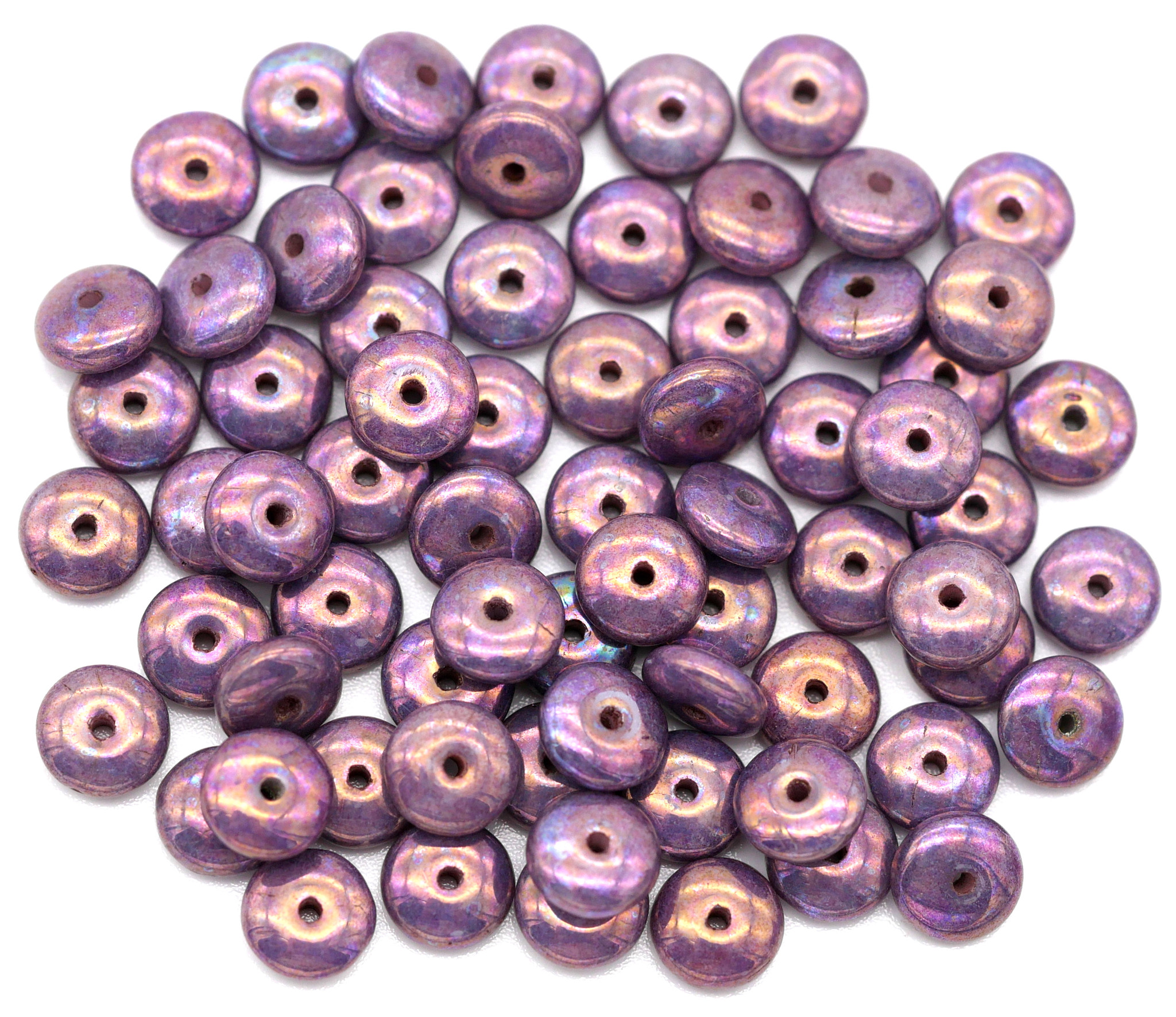 Approx. 10-Gram Bag of 6mm Czech Pressed Glass Saucer Beads, Alabaster/Iris Luster - Bead Box ...