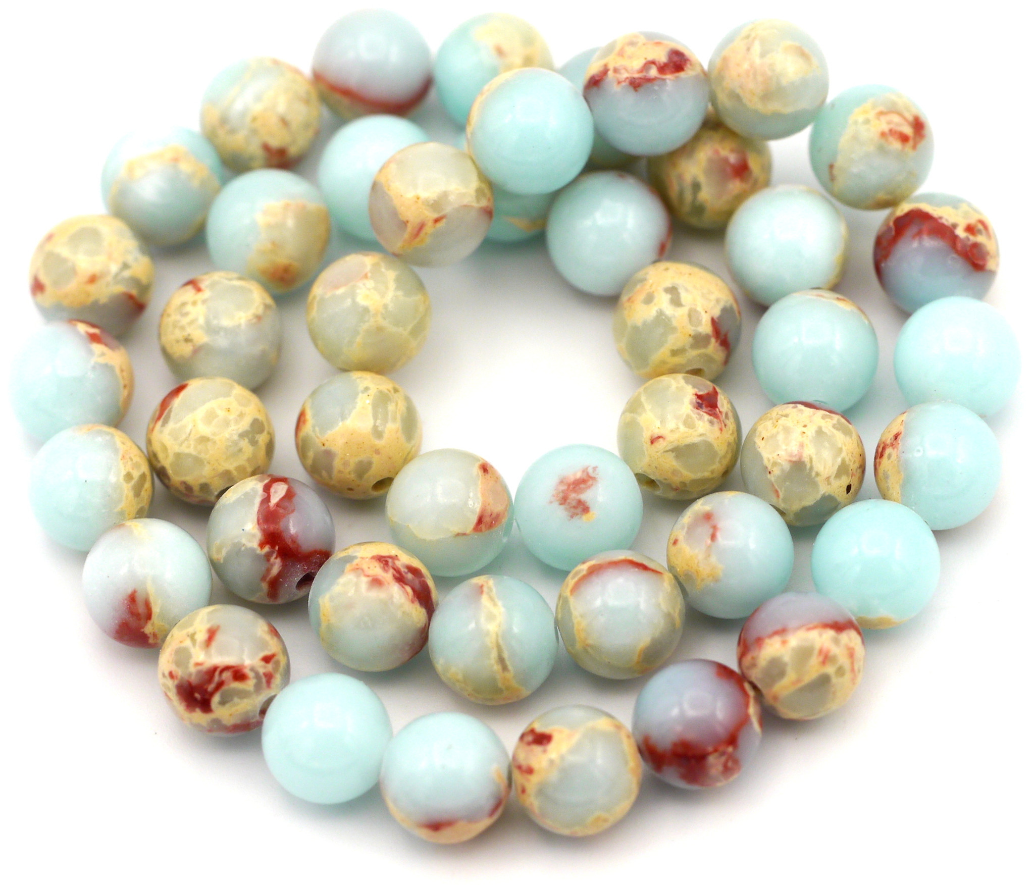 Approx. 15" Strand 8mm Man-Made Aqua Terra "Jasper" Round Beads - Bead Box Bargains