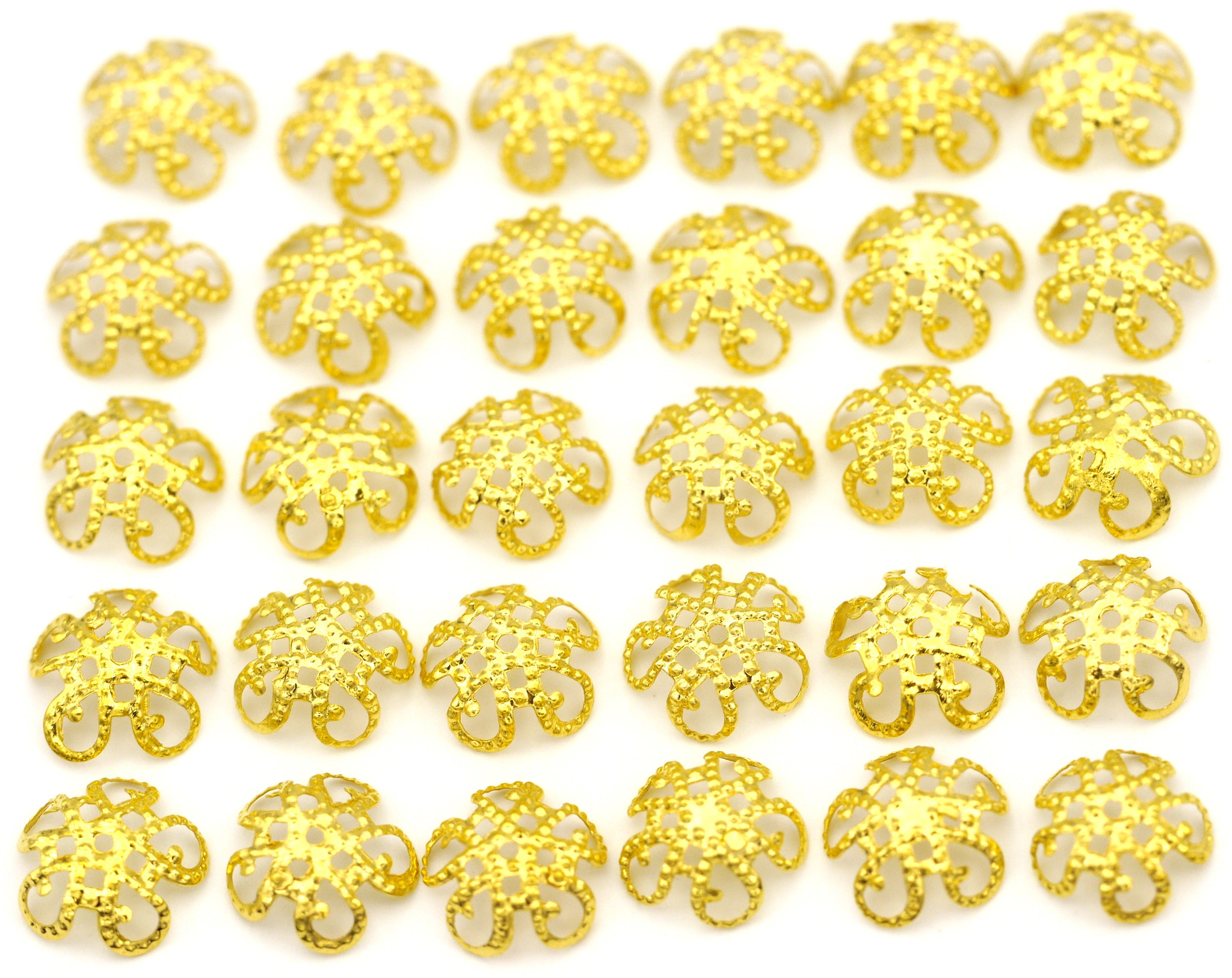 30pc 7.5mm Gold-Finished Steel Filigree Bead Caps - Bead Box Bargains