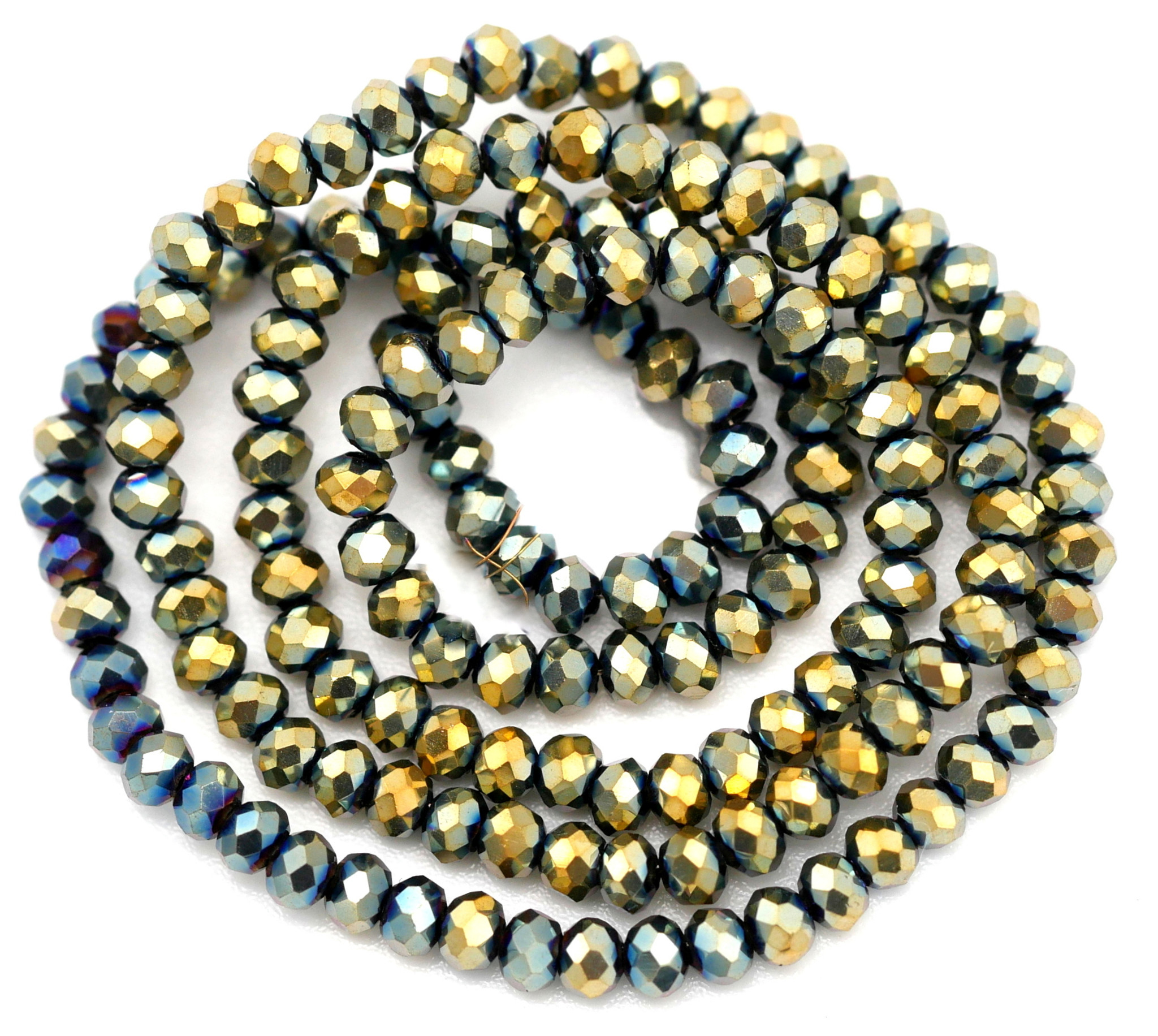 Approx. 11" Strand 2.5x1.5mm Crystal Rondelle Beads, Metallic Green ...