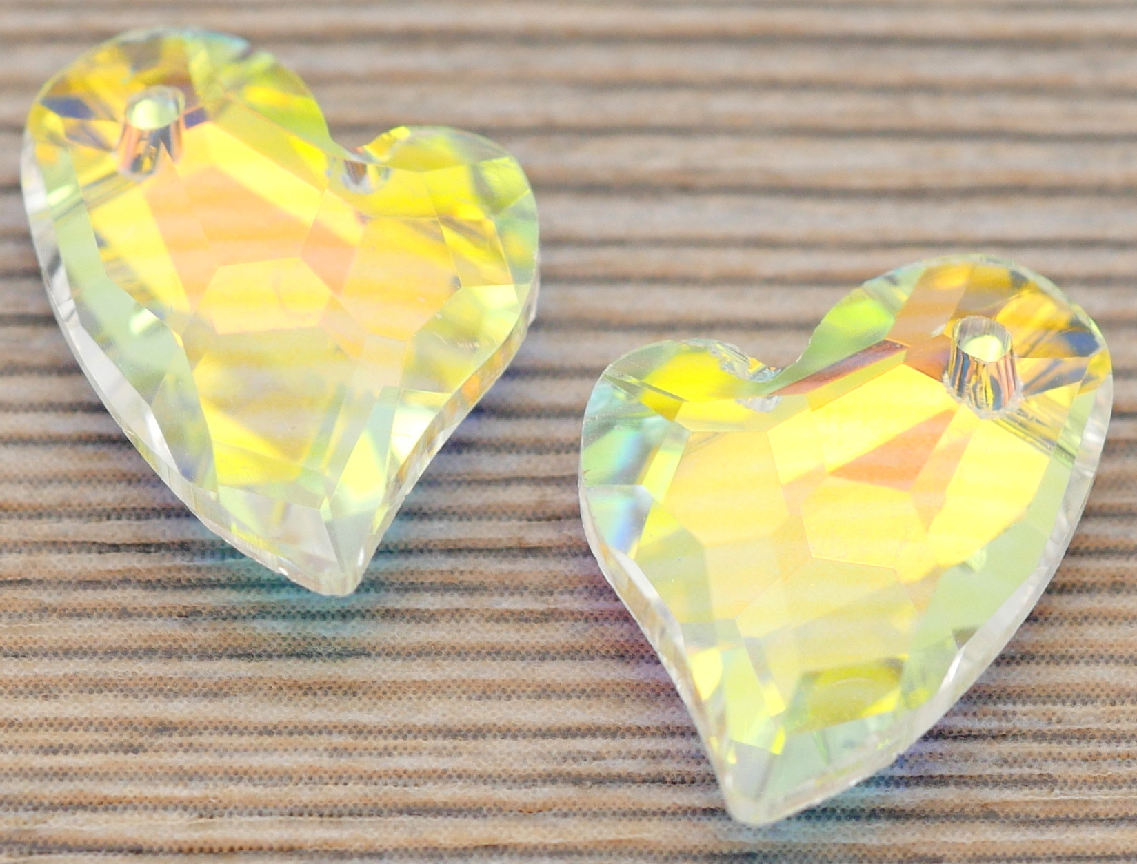 2pc 17x14mm Crystal Stylized Heart Drops, Crystal AB - Bead Box Bargains