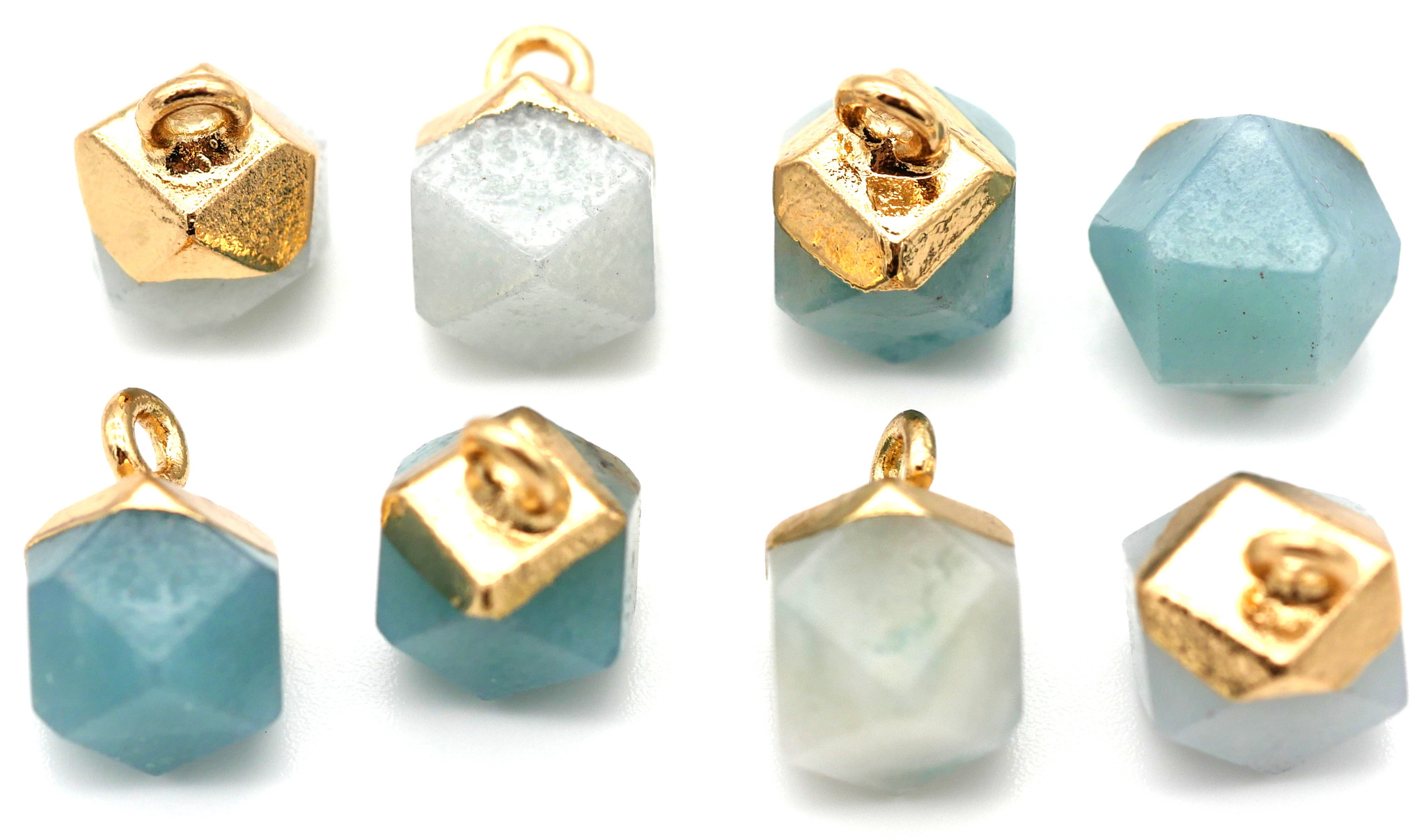 2pc Approx. 11mm Amazonite Faceted Cube Charms, Gold - Bead Box Bargains