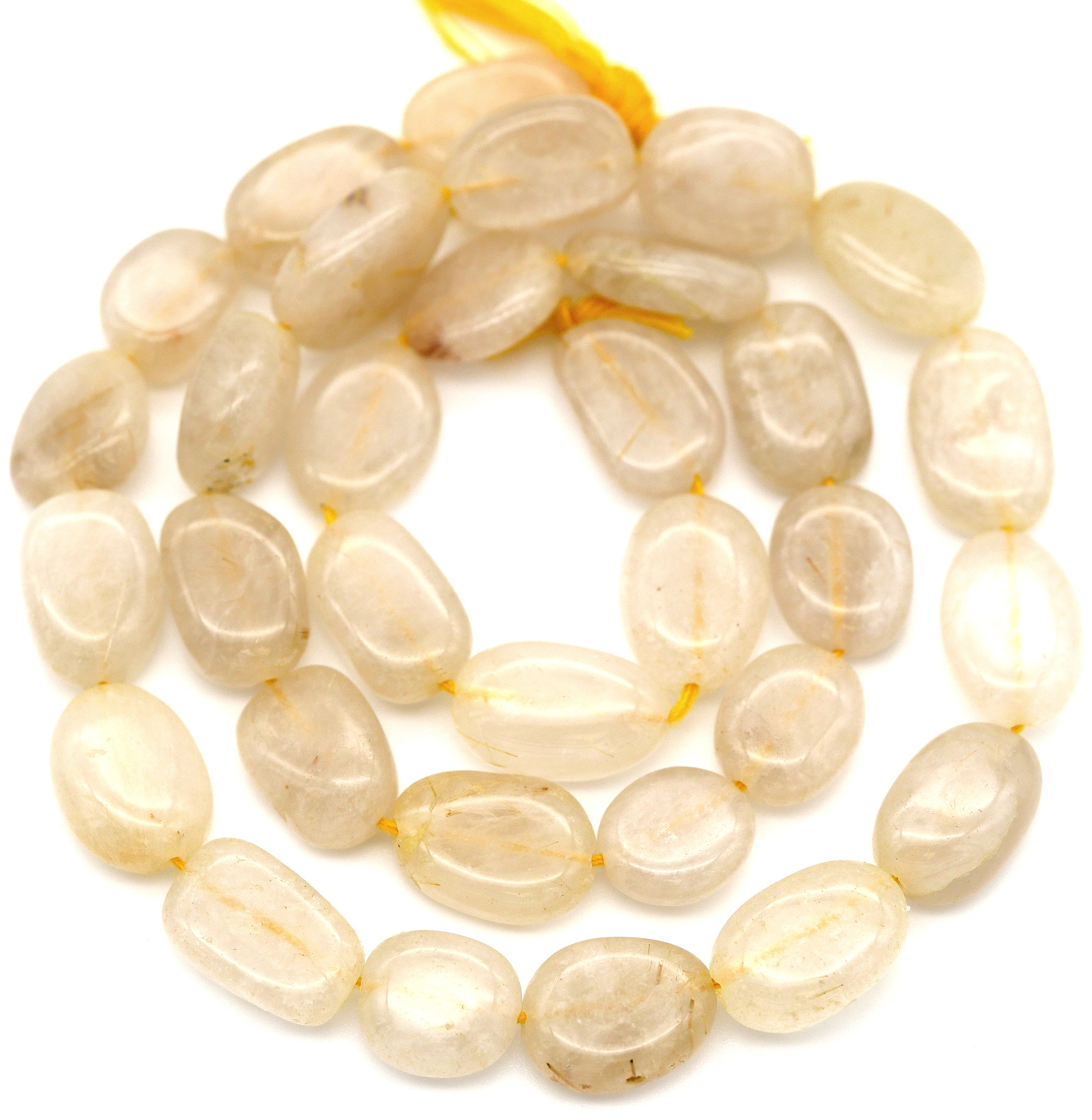 14" Strand Approx. 9-15mm Golden Rutilated Quartz Oval Beads, Light ...