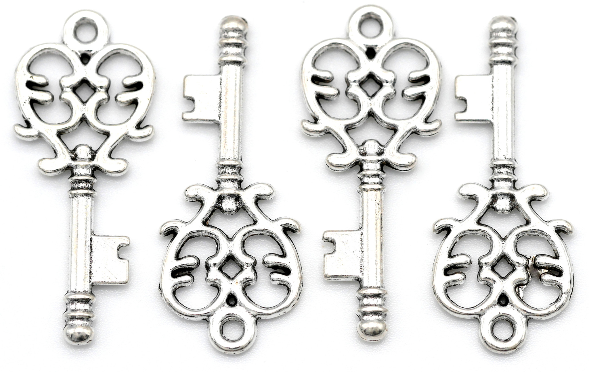 4pc 32mm Key Charms, Antique Silver - Bead Box Bargains