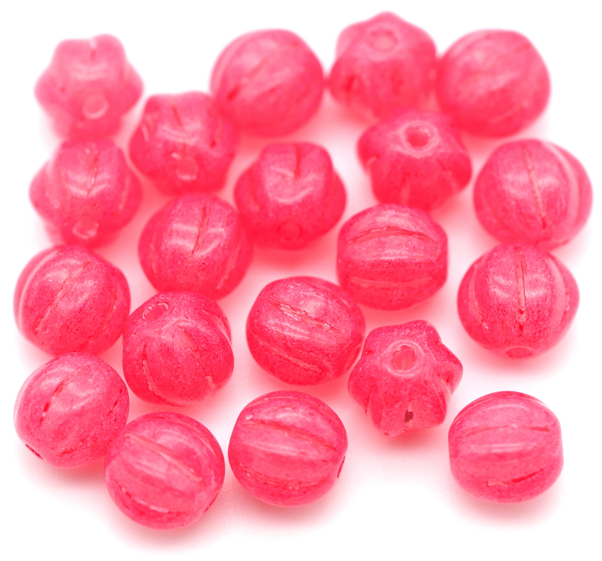 20pc 6mm Czech Pressed Glass Fluted Melon Beads, Crystal/Raspberry Opal ...