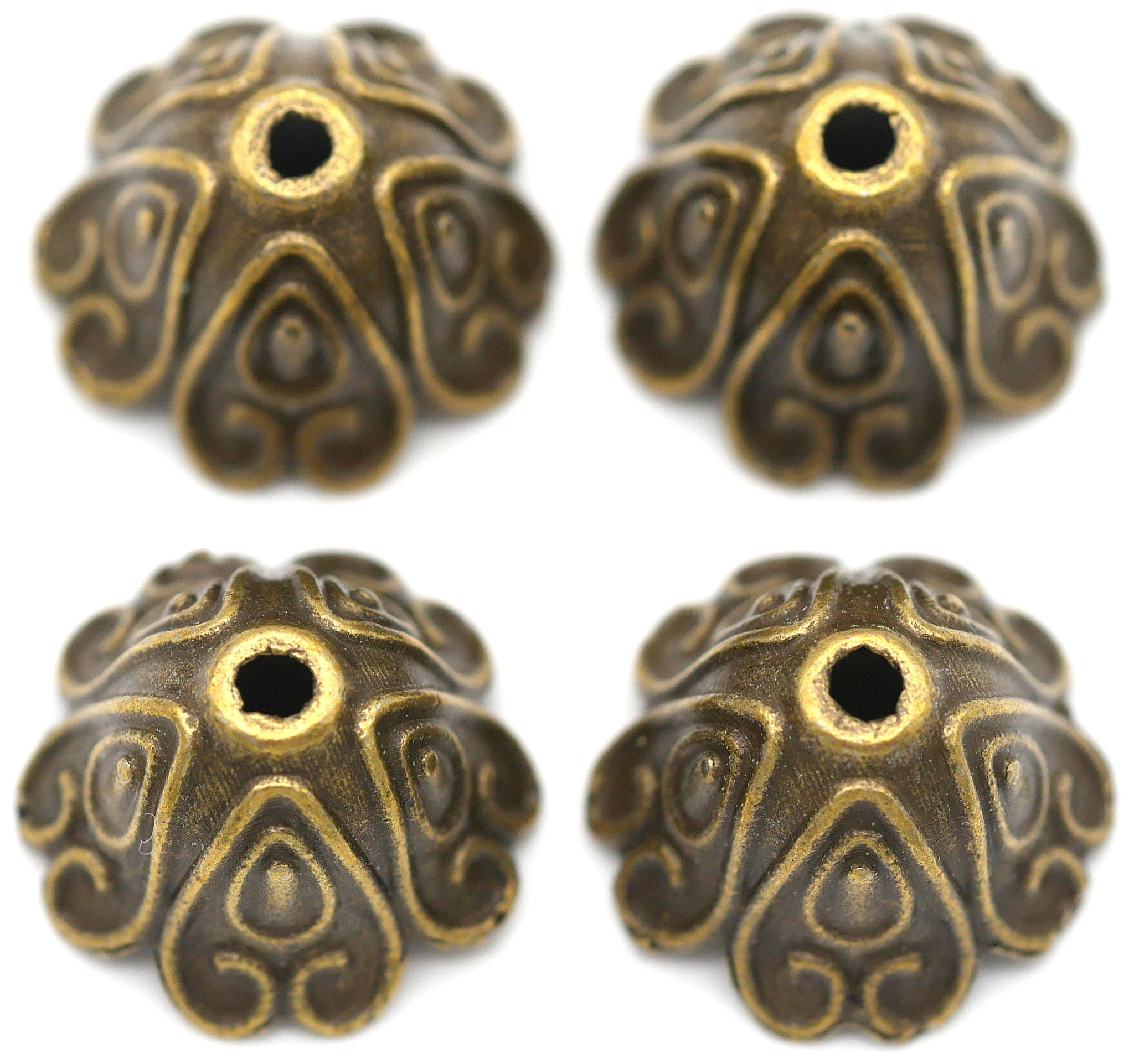 4pc 15x11mm Ornate Cone Bead Caps, Antique Bronze - Bead Box Bargains