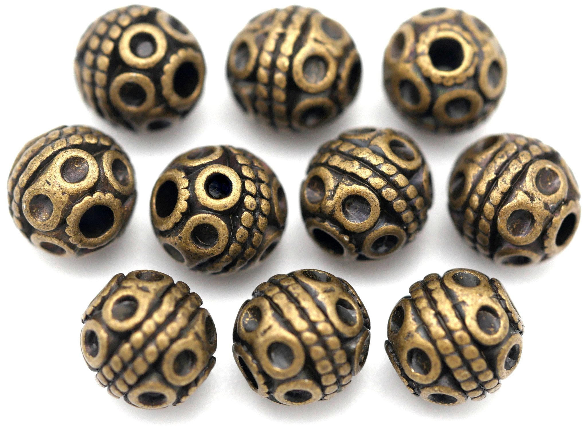 10pc 8mm Circle-Patterned Round Spacer Beads - Antique Bronze - Bead ...