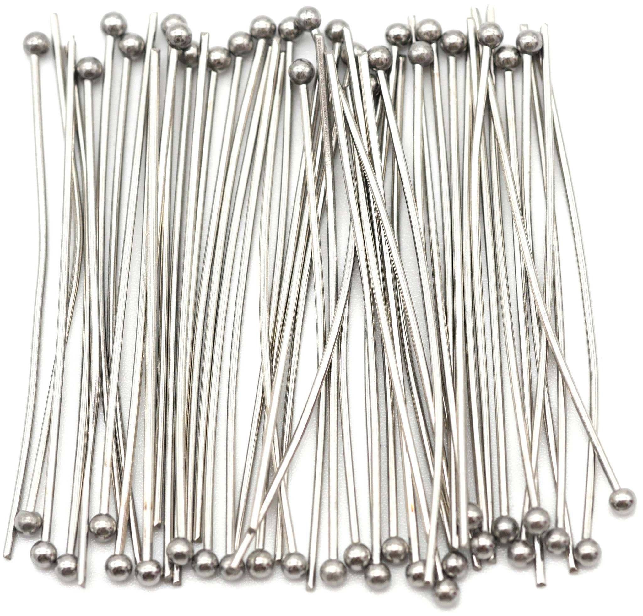 50pc 40mm 21-Gauge Stainless Steel Ball Head Pins - Bead Box Bargains