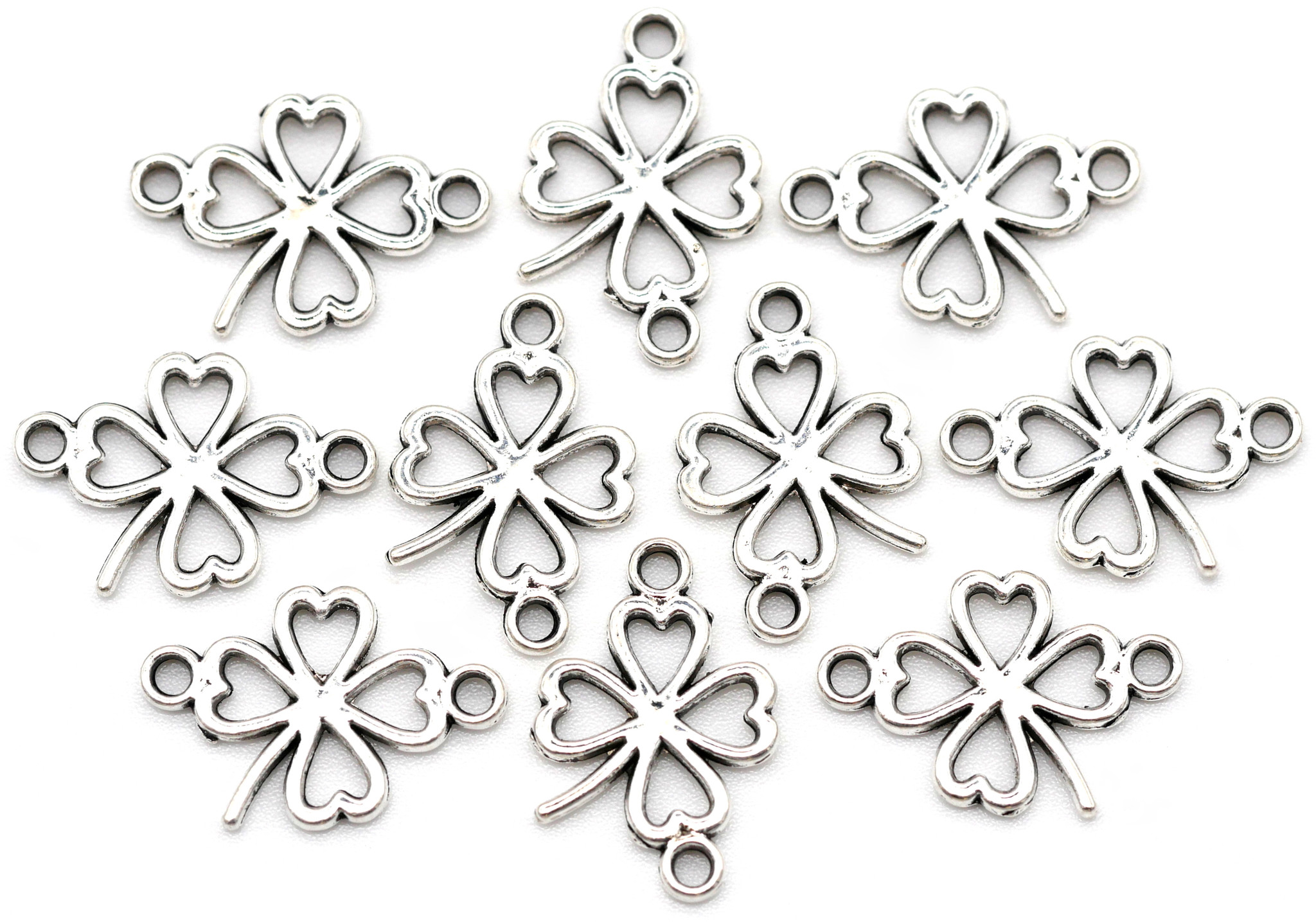 10pc 12x15mm 4-Leaf Clover Links, Antique Silver - Bead Box Bargains