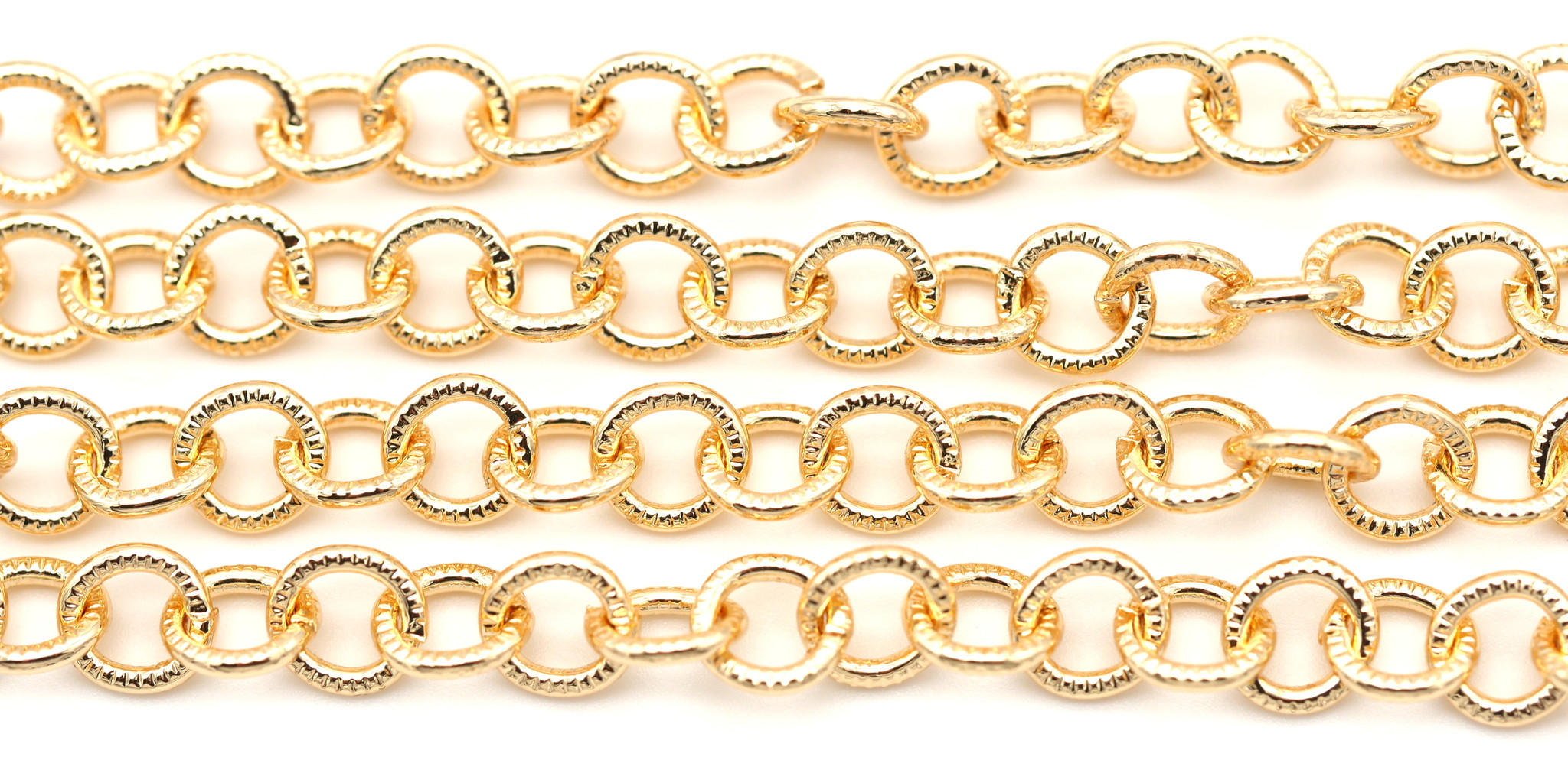 1 Meter 7mm Steel Textured Rolo Jewelry Chain, Gold - Bead Box Bargains