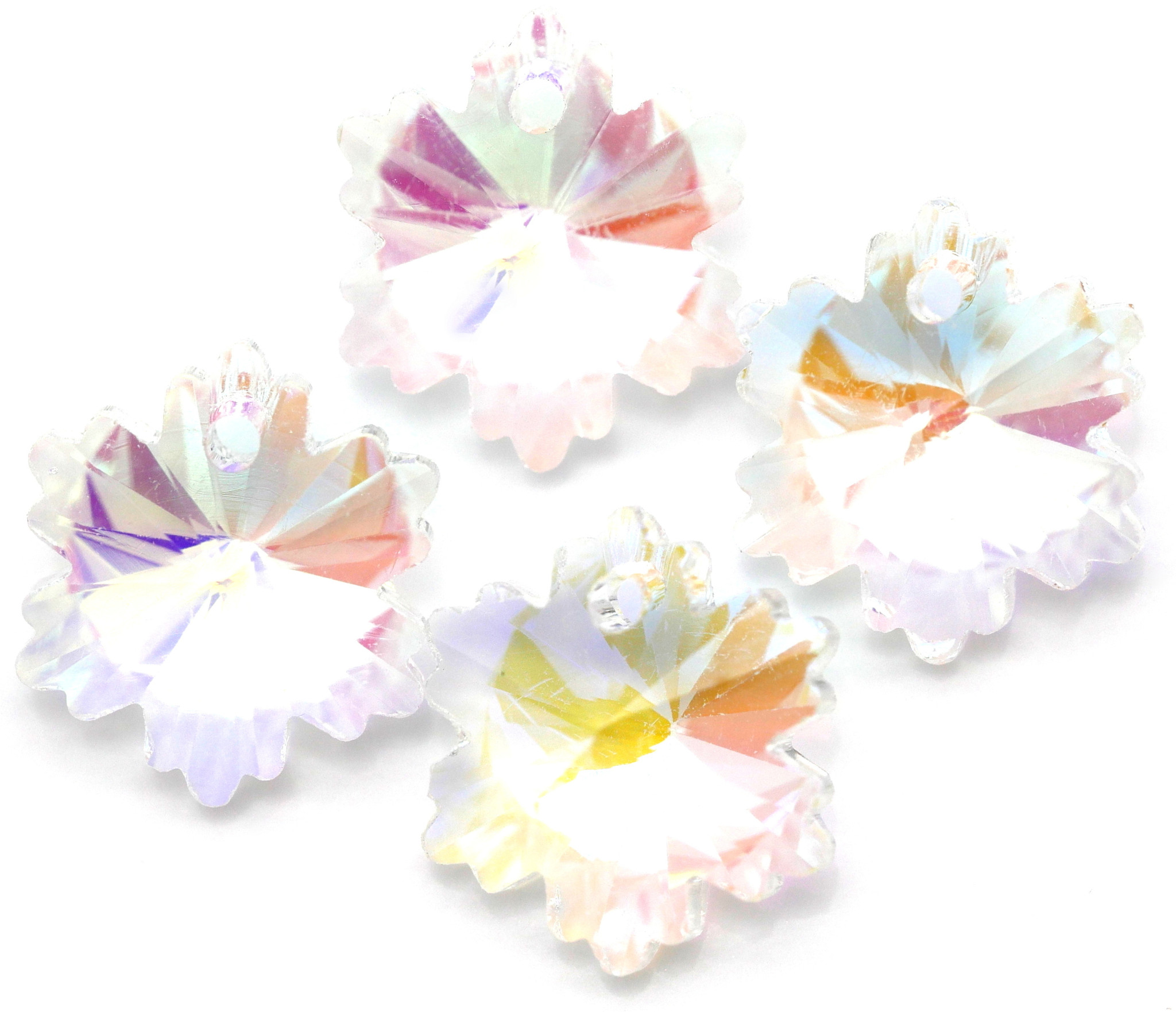 4pc 14mm Crystal Faceted Snowflake Drops, Crystal AB - Bead Box Bargains