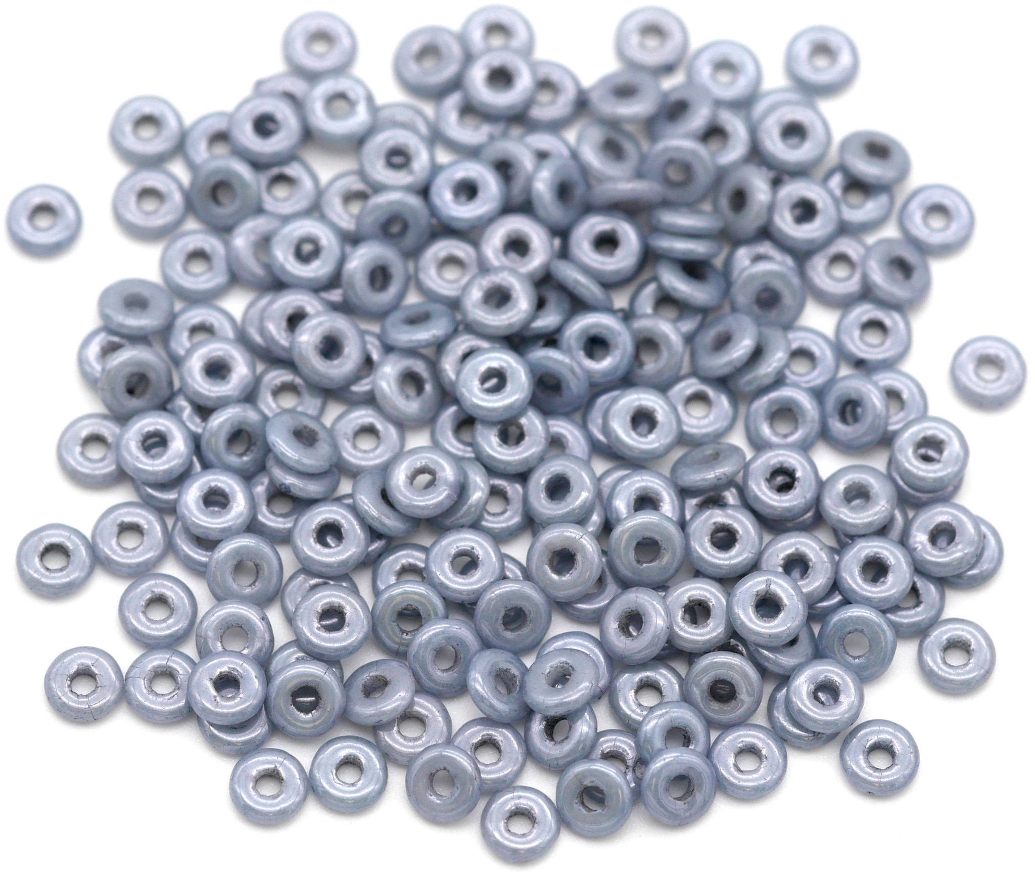 5 Grams of 4x1mm Czech Pressed Glass O Ring Beads, Alabaster/Baby Blue ...