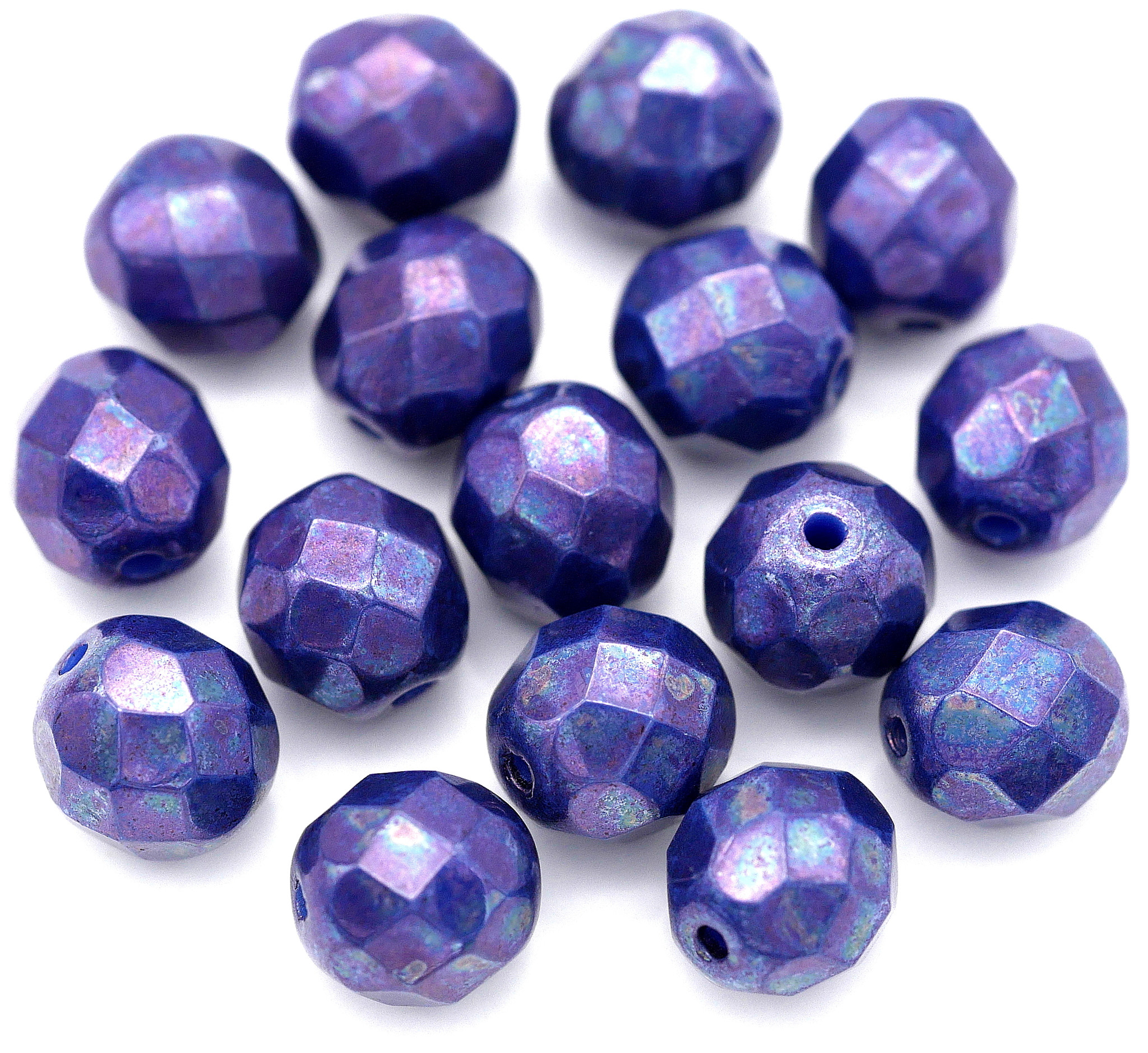 16pc 8mm Czech Fire-Polished Glass Faceted Round Beads, Opaque Sapphire ...